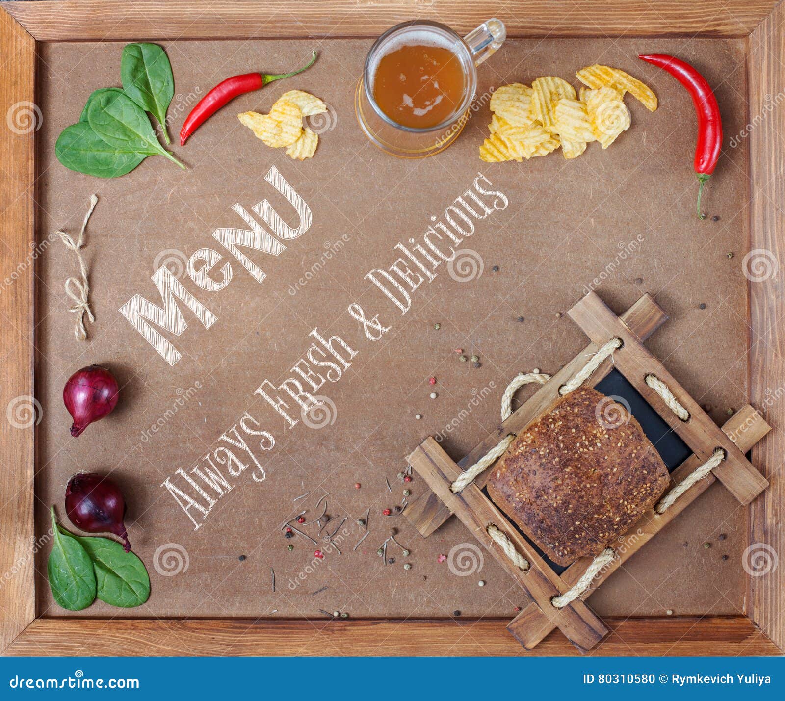 Frame for a Menu or Recipe with Beer and Snacks. Top View. Stock ...