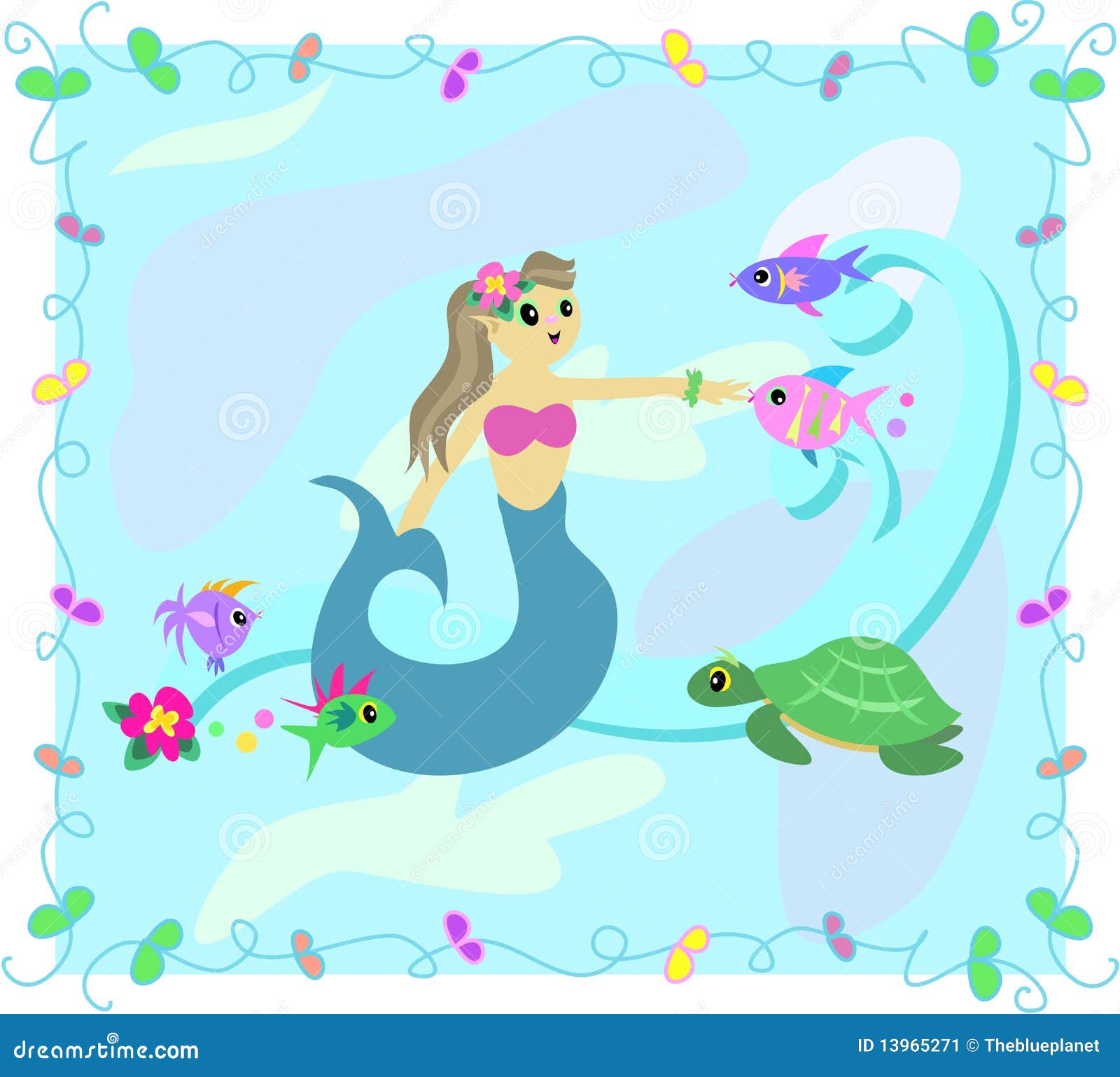 Frame of Mermaid and Fish in the Sea Stock Vector - Illustration of ...