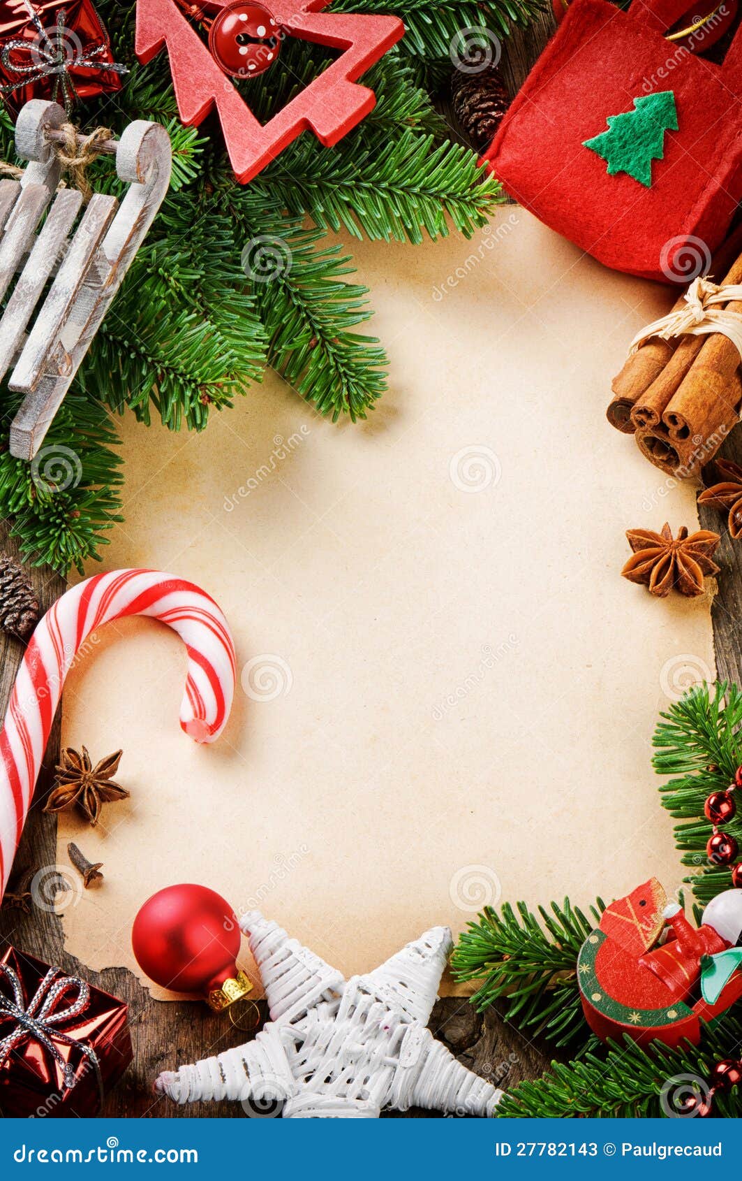 Frame Met De Uitstekende Decoratie Van Kerstmis Stock Afbeelding ...