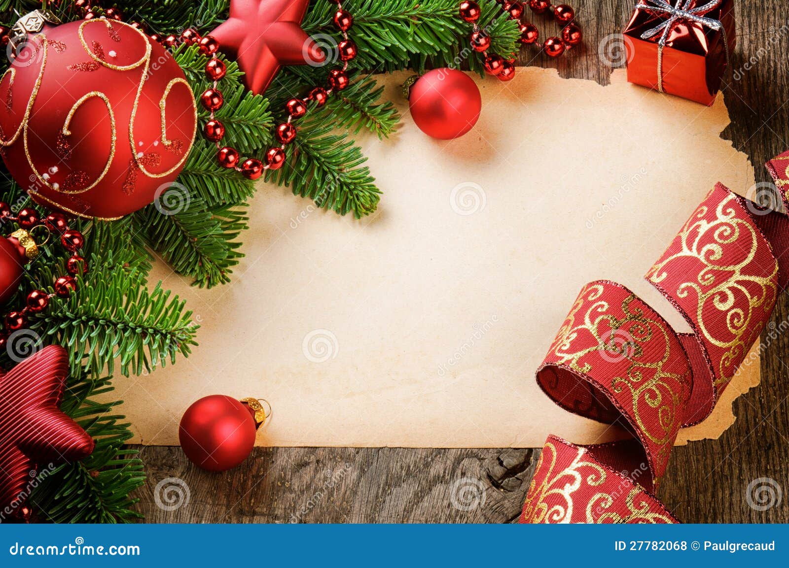 Frame Met Uitstekende Document En Van Kerstmis Decoratie Stock Foto ...