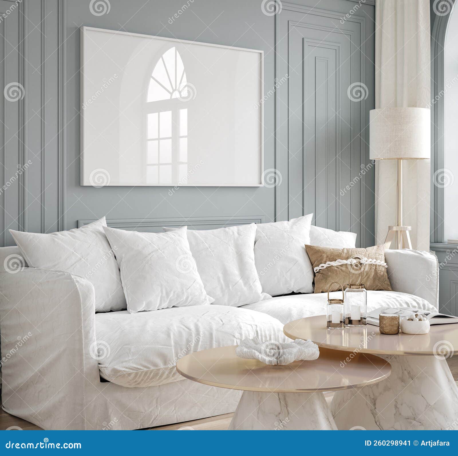 Frame Mockup in Classic Blue Interior Background Stock Illustration ...