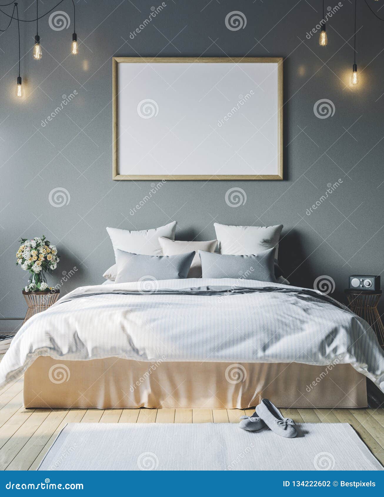 Empty Poster In Room Interior With Brick Wall And Wood Floor Bac Stock ...