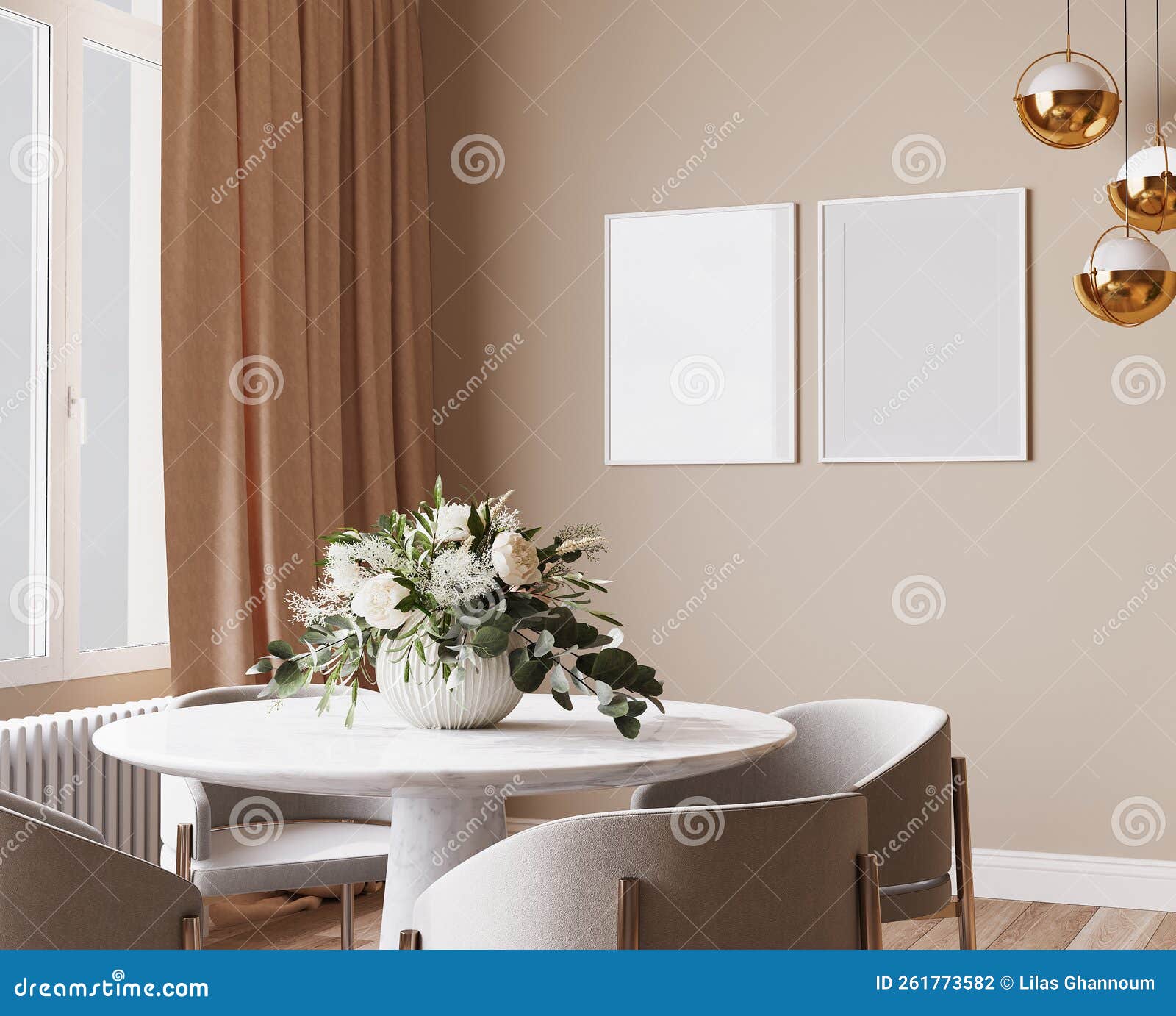 Frame Mockup in Luxury Dining Room Design, Bright Beige Interior ...