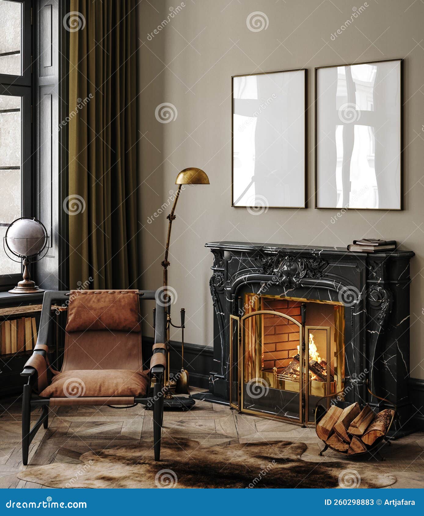 Burning Fireplace, Cozy Home Interior. Fire Burning, Freestanding Gas ...