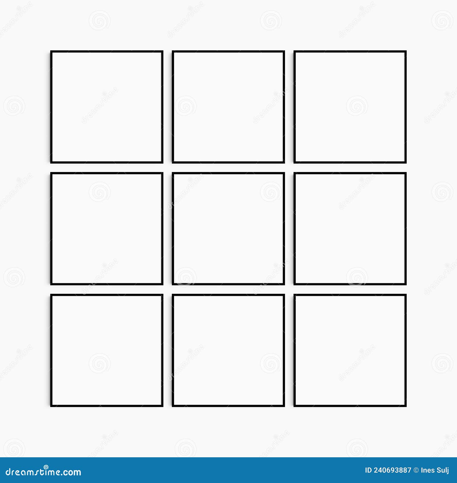 Frame Mockup 1:1 Square. Set of Nine Thin Black Square Frames Stock ...