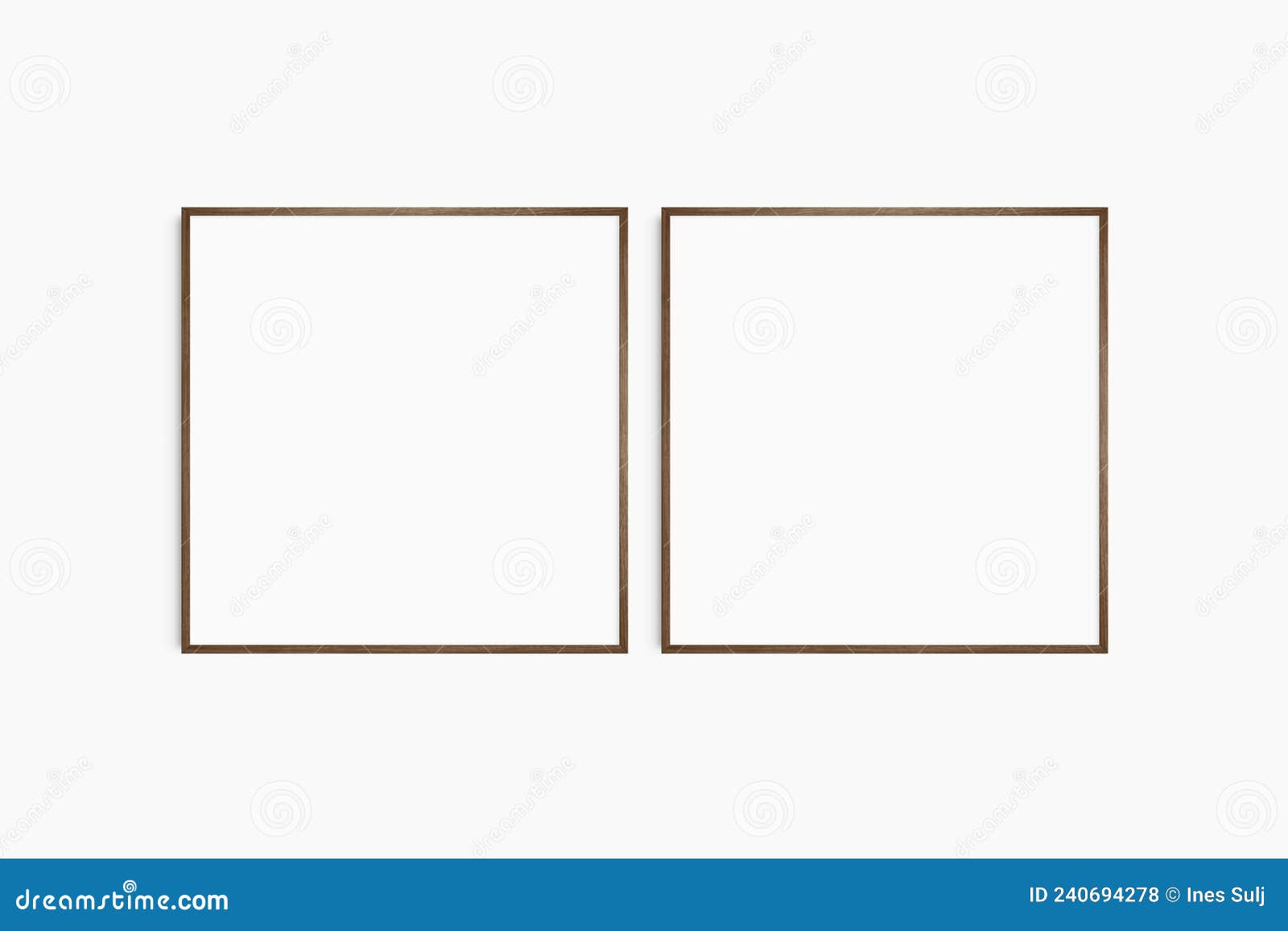 Frame Mockup 1:1 Square. Set of Two Thin Dark Walnut Wood Frames Stock ...