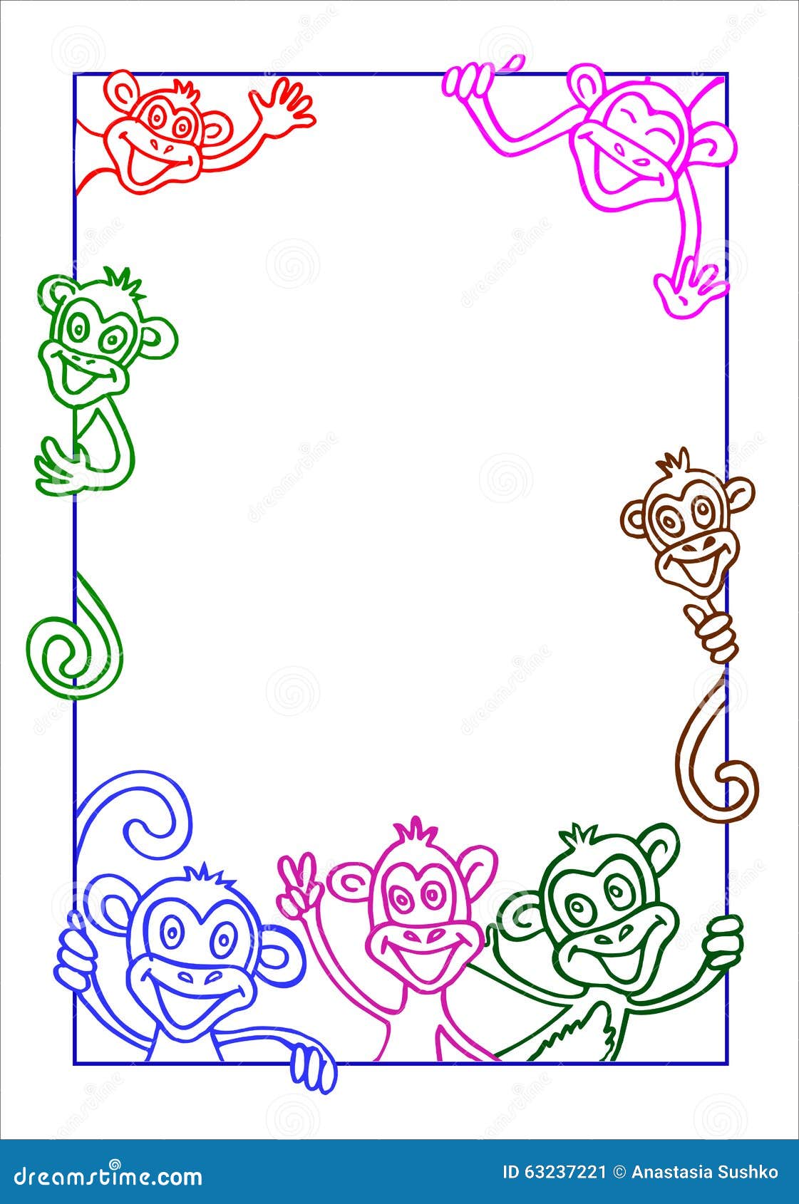 Frame with monkey . stock vector. Illustration of happy - 63237221