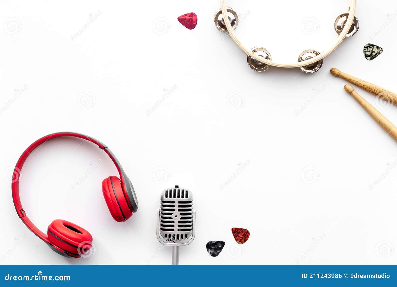 Frame of of Music Background - Instrument with Microphone, Top View ...