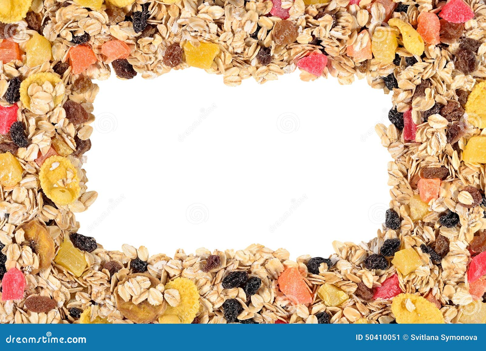 Frame of musli on a white stock image. Image of corn - 50410051