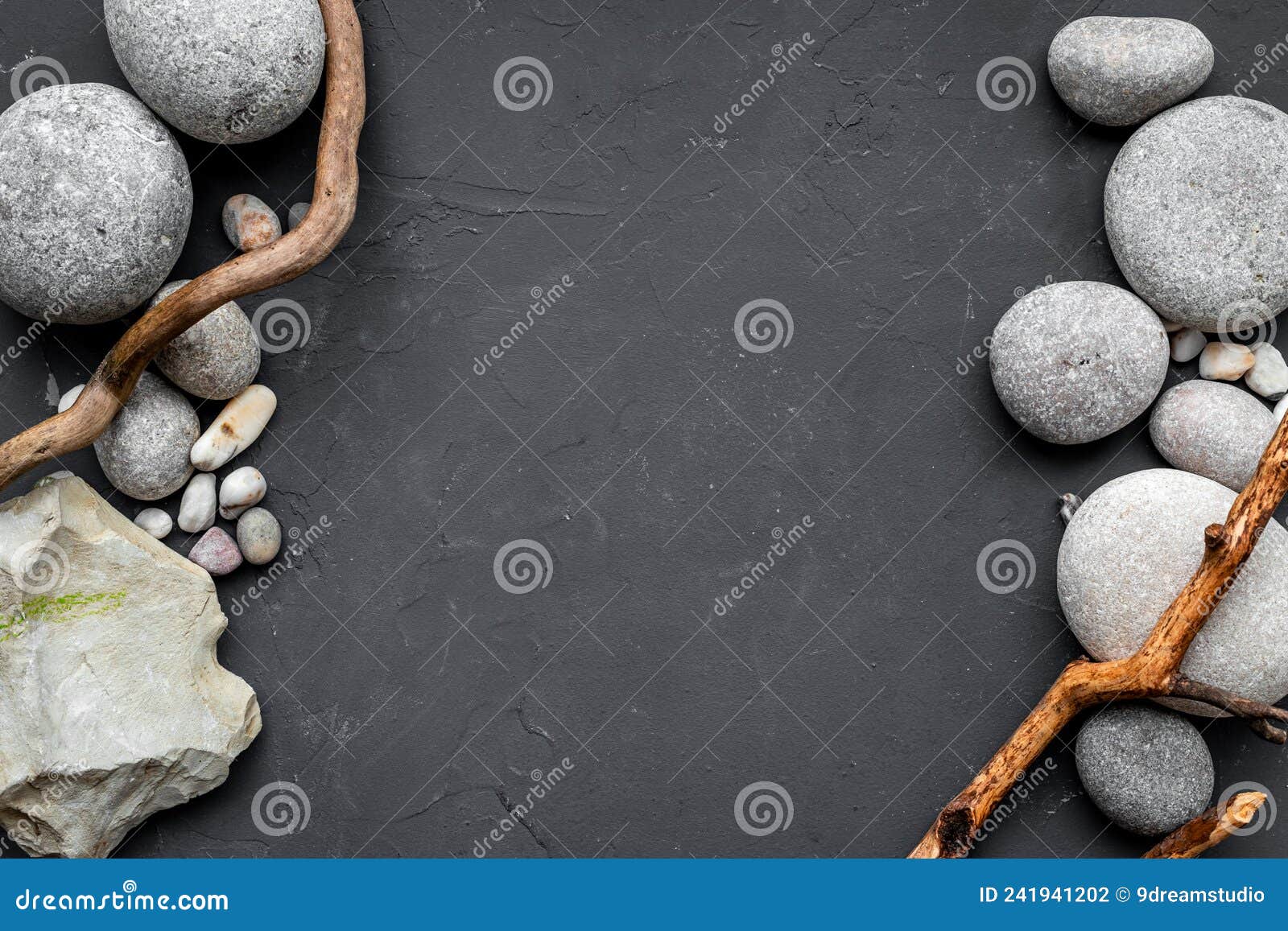 Frame of Natural Mineral Rocks with Snag Tree Branch Stock Photo ...