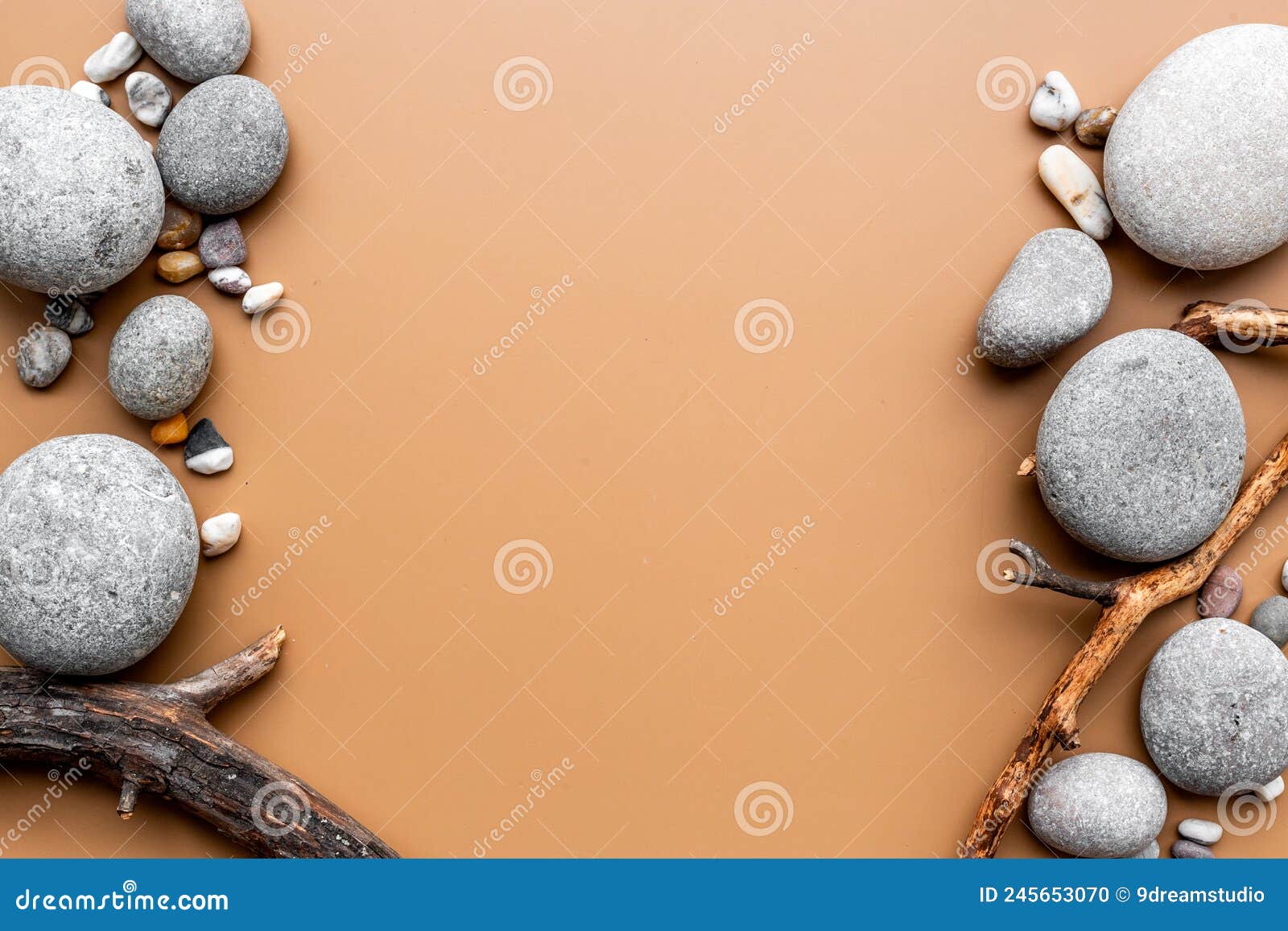 Frame of Natural Mineral Rocks with Snag Tree Branch Stock Photo ...
