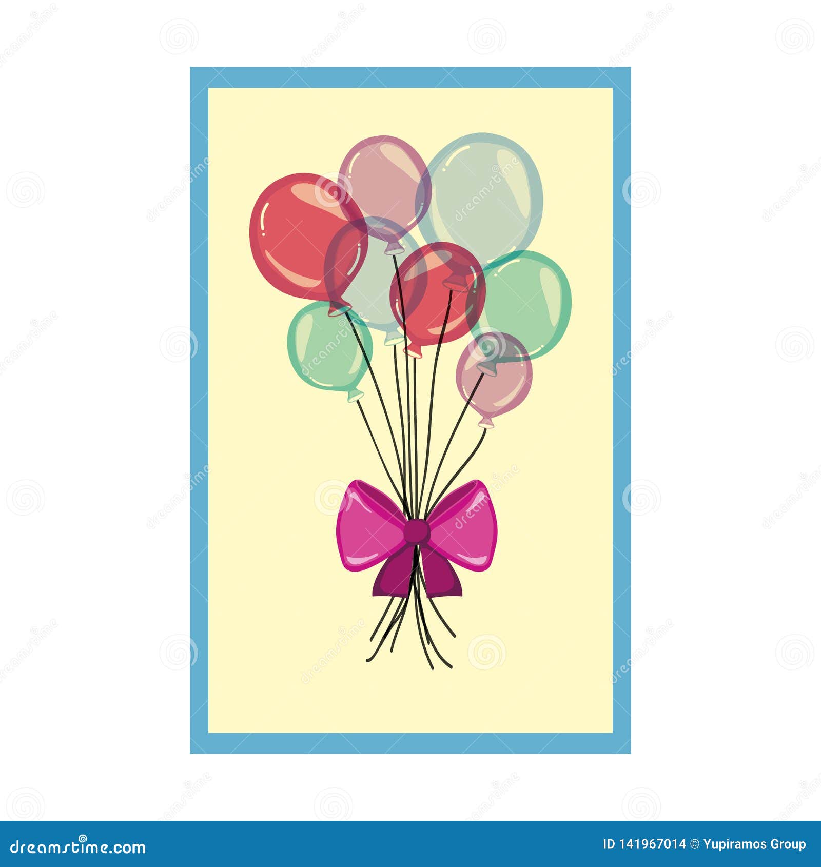 Frame with Nice Balloons and Ribbon Bow Stock Vector - Illustration of ...