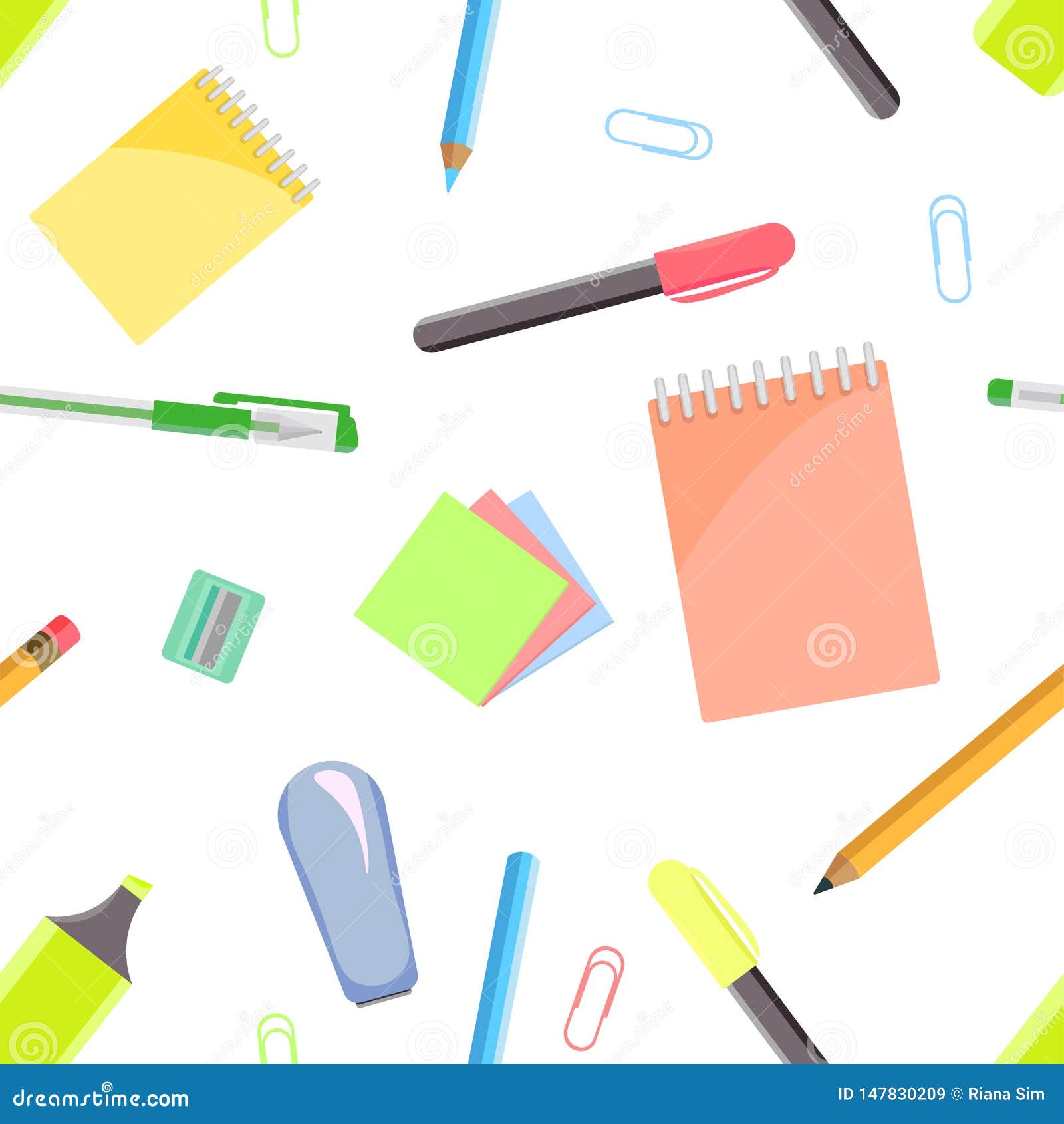 Seamless Pattern of Stationery Set Stock Illustration - Illustration of ...
