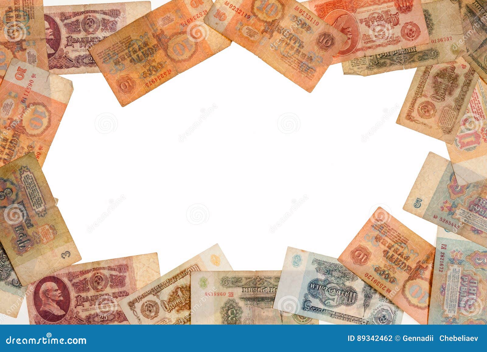 Frame of Old Soviet Banknotes on White Background Stock Photo - Image ...