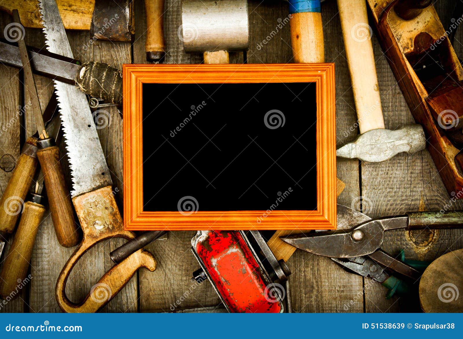 Frame with Old Tools (chisel, Plane, Axe and Stock Image - Image of ...