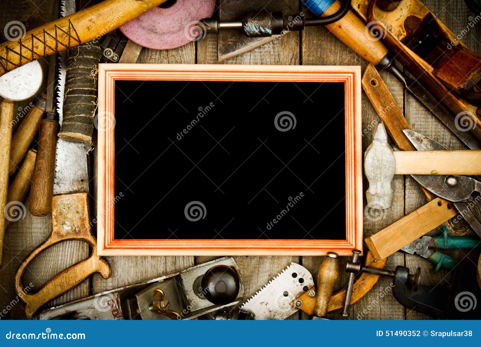 Frame with Old Tools (saw, Chisel, Hammer and Stock Photo - Image of ...