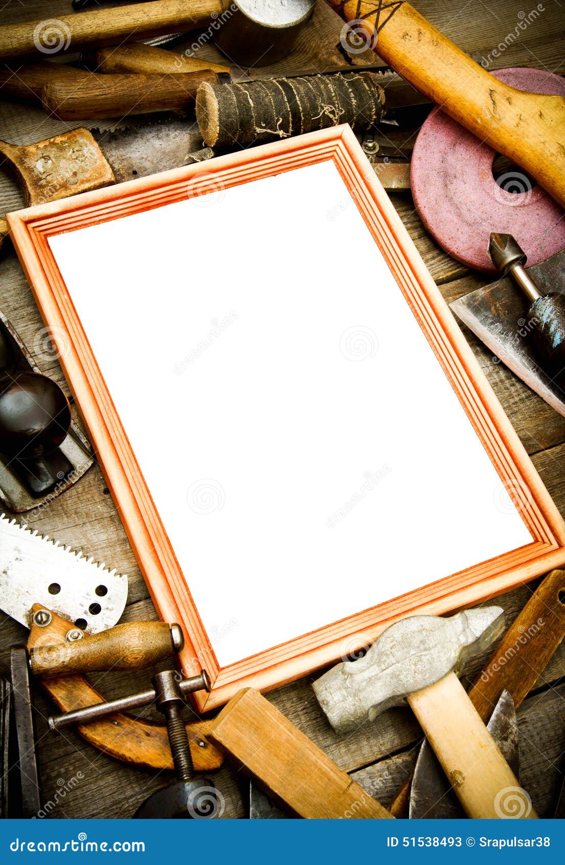 Frame with Old Tools (saw, Chisel, Hammer and Stock Image - Image of ...