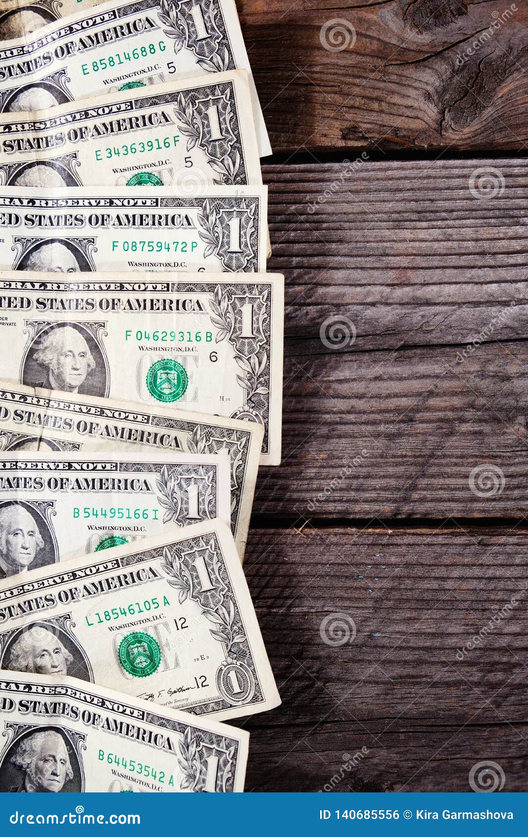 Frame of One Dollar Bills on a Wood Background. View from Above Stock ...