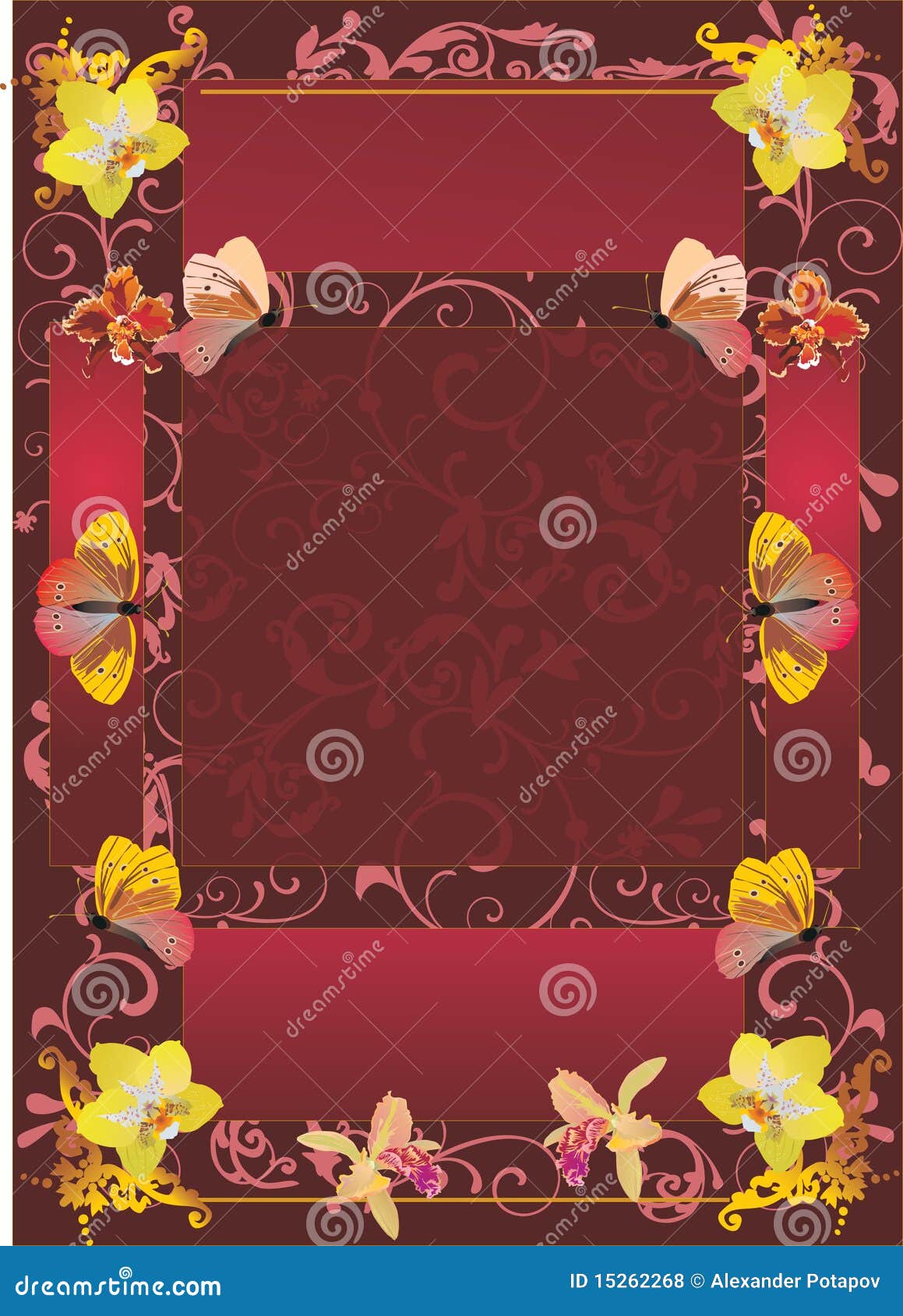 Frame with Orchids and Butterflies Stock Vector - Illustration of ...