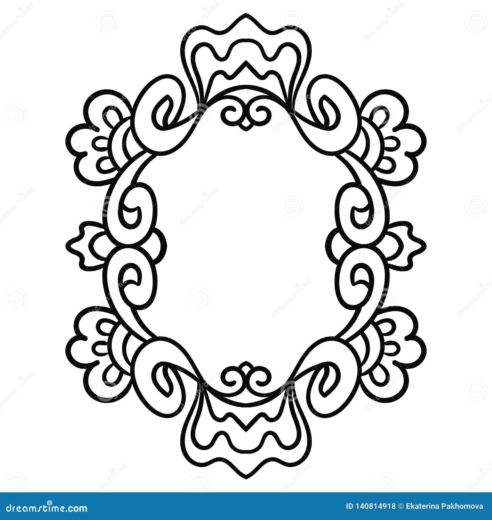 Outline Curly Frame. Ornamental Round Doodle Element Isolated on White ...