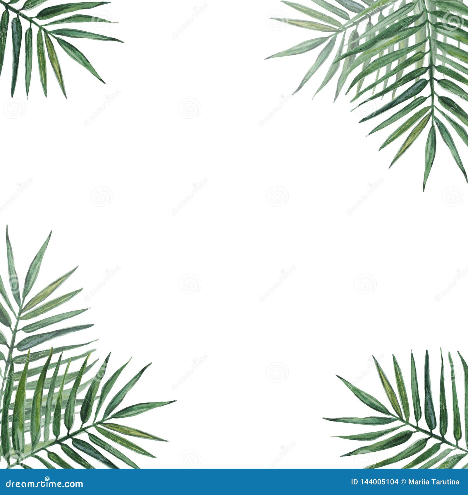 Frame with Palms Leaves. Watercolor Illustration. Stock Illustration ...