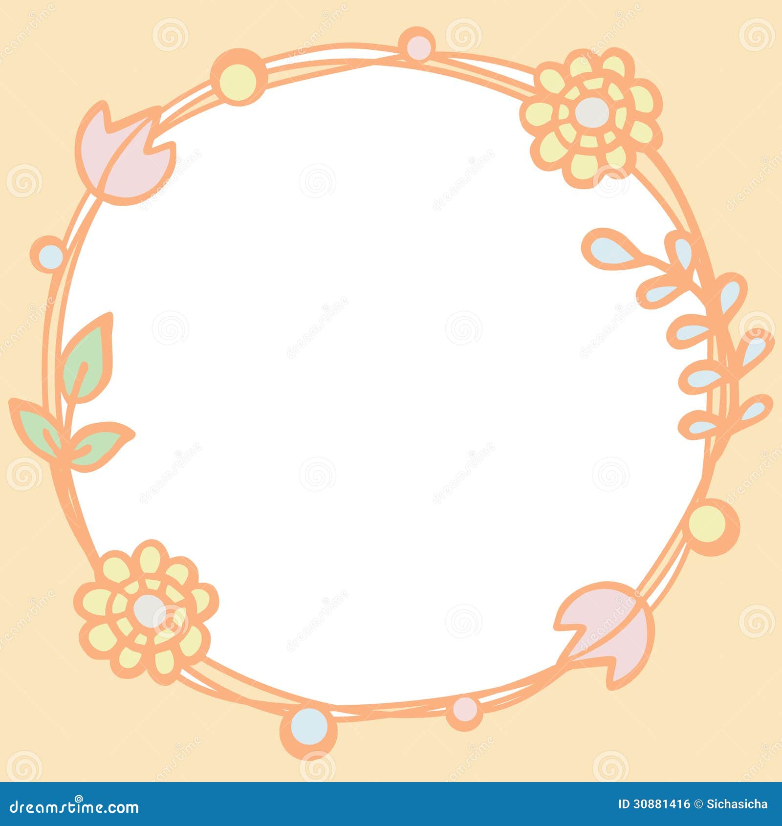 Frame of Pastel Color Tone Flowers with Empty Space Stock Vector ...