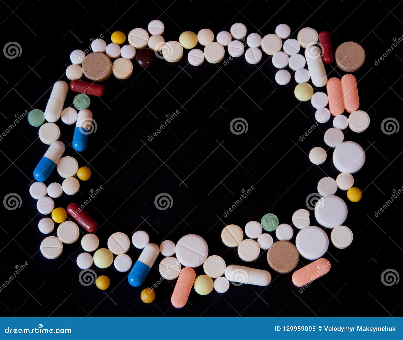 Frame of Pills on a Dark Background with Free Space for Text, Top View ...