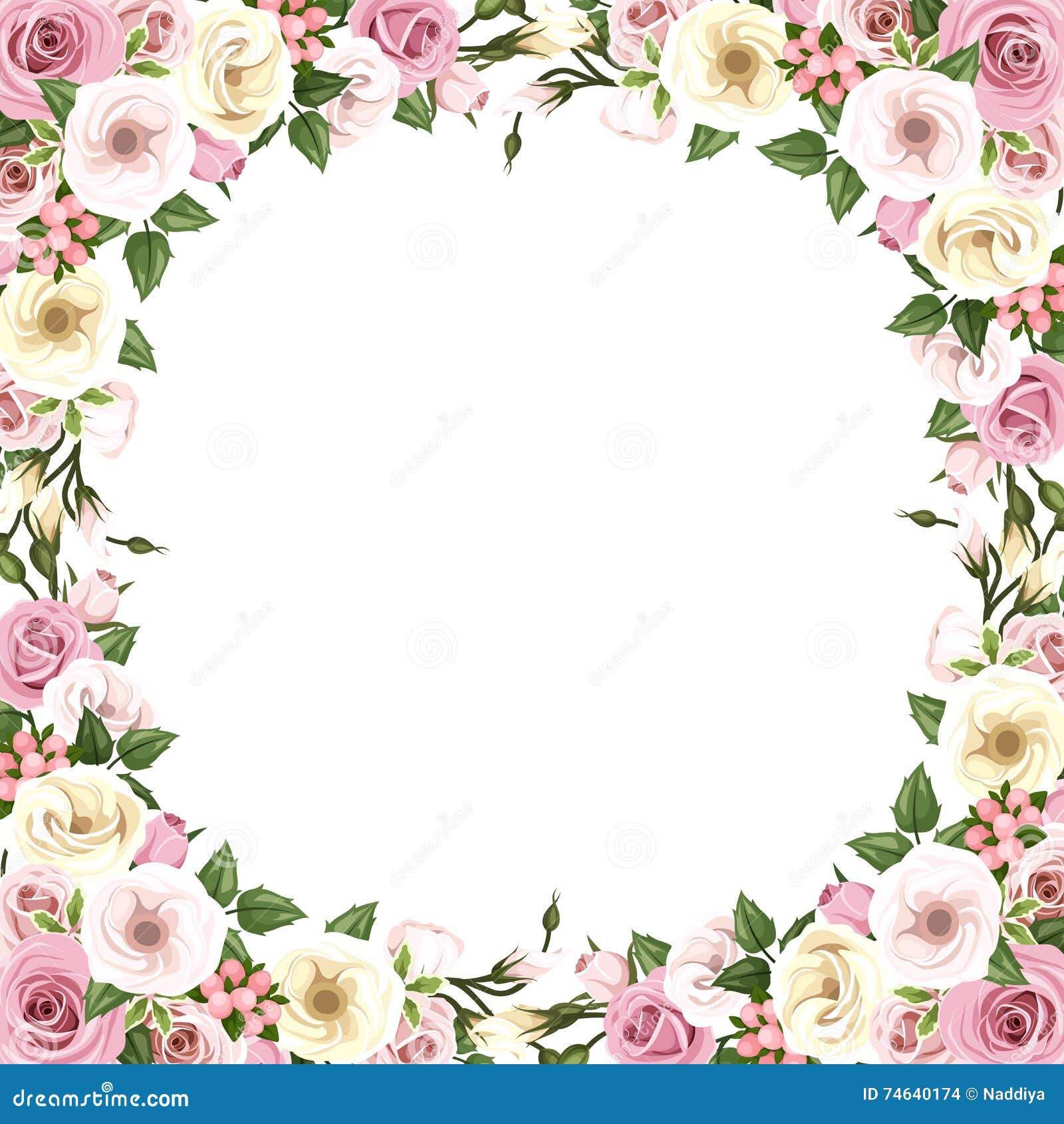 Frame with Pink Roses and Lisianthus Flowers. Vector Illustration ...