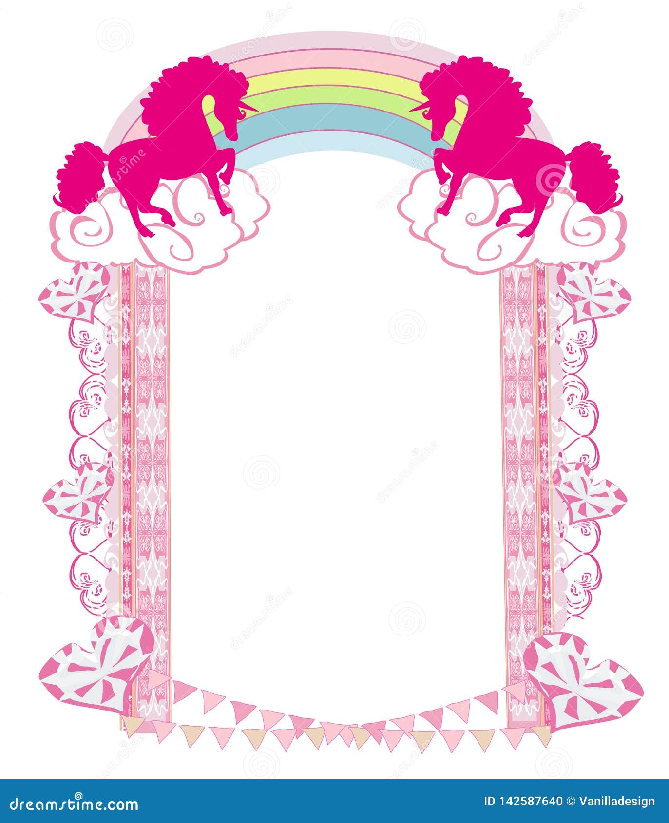 Frame with a pink unicorns stock vector. Illustration of birthday ...