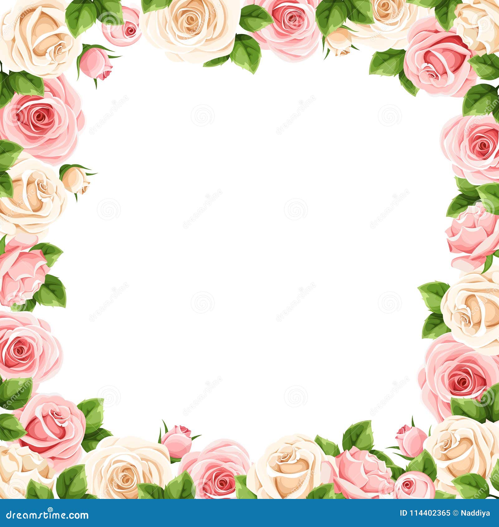 Frame with Pink and White Roses. Vector Illustration. Stock Vector ...