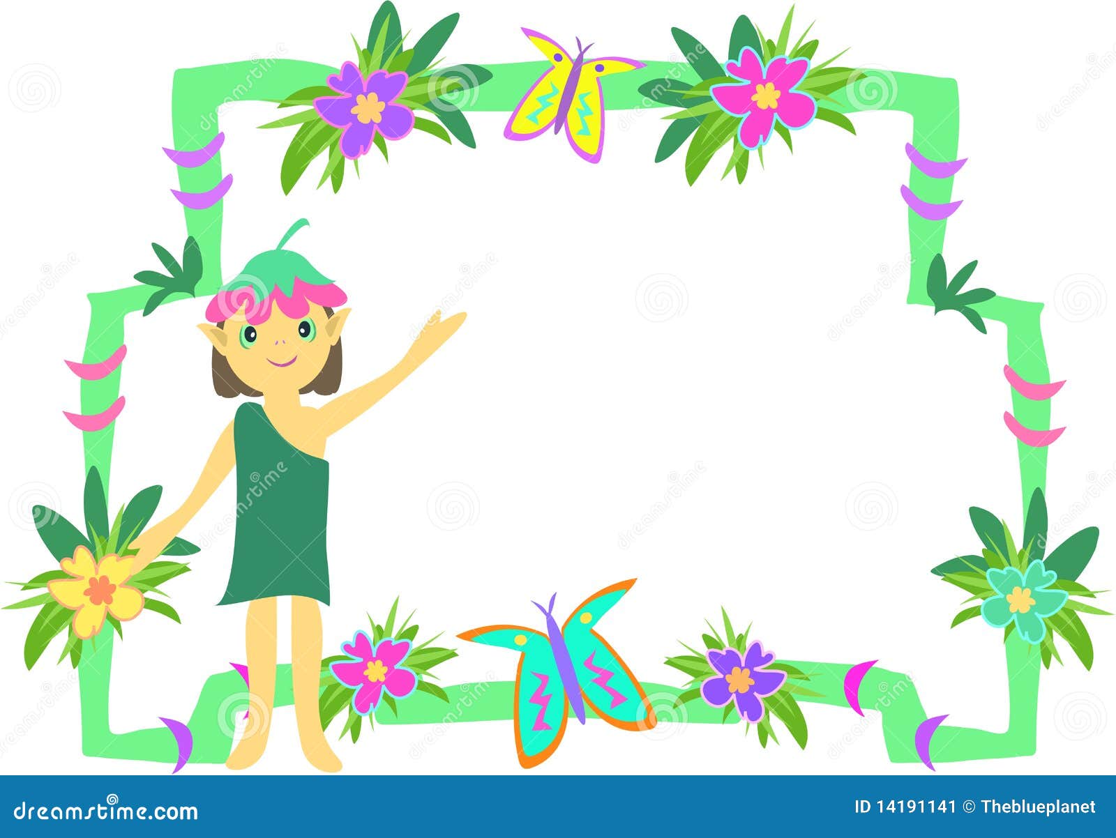 Frame of Pixie, Flowers, and Butterflies Stock Vector - Illustration of ...