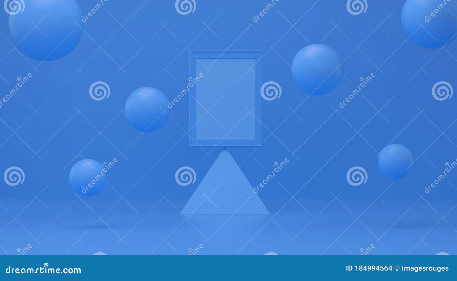 Frame Podium on a Pyramid with Bubble Floating in Studio Blue. Minimal ...