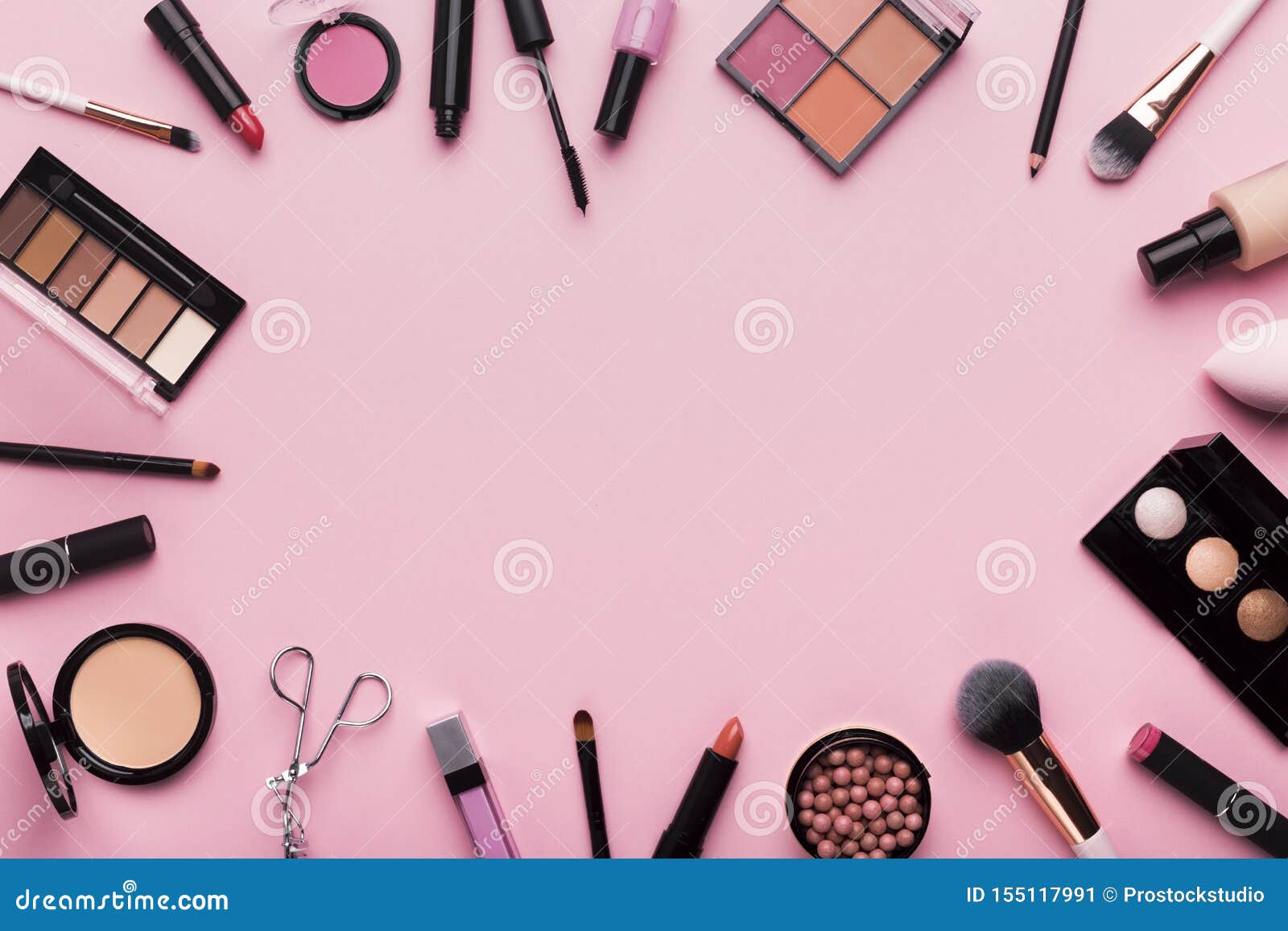 Frame of Professional Cosmetics and Brushes Around Blank Space Stock ...