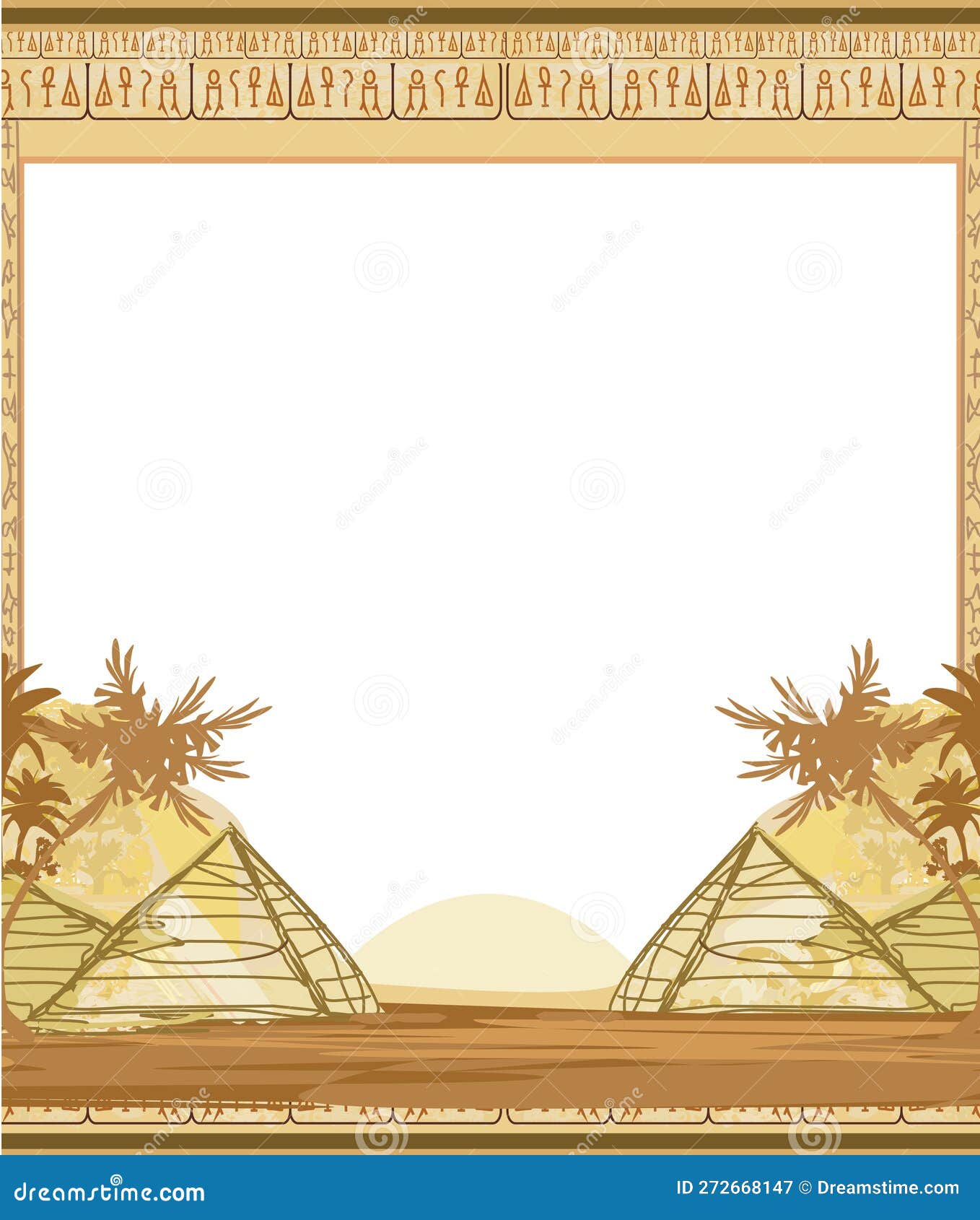 Frame with Pyramids Giza Palms and Hieroglyphs Stock Illustration ...
