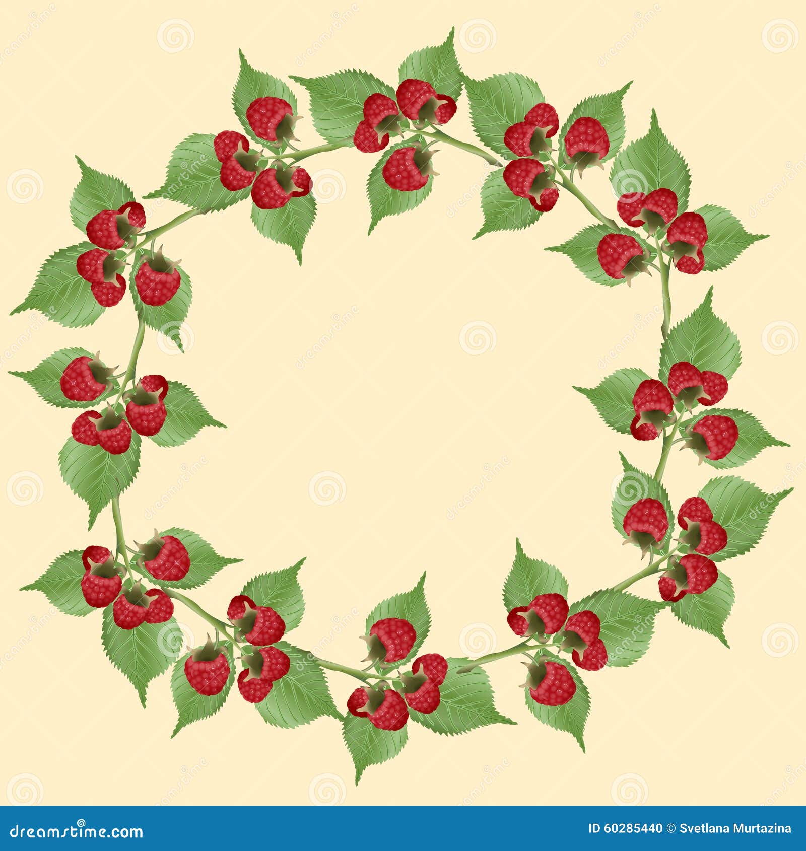 Frame of Raspberries with Green Leaves Stock Vector - Illustration of ...