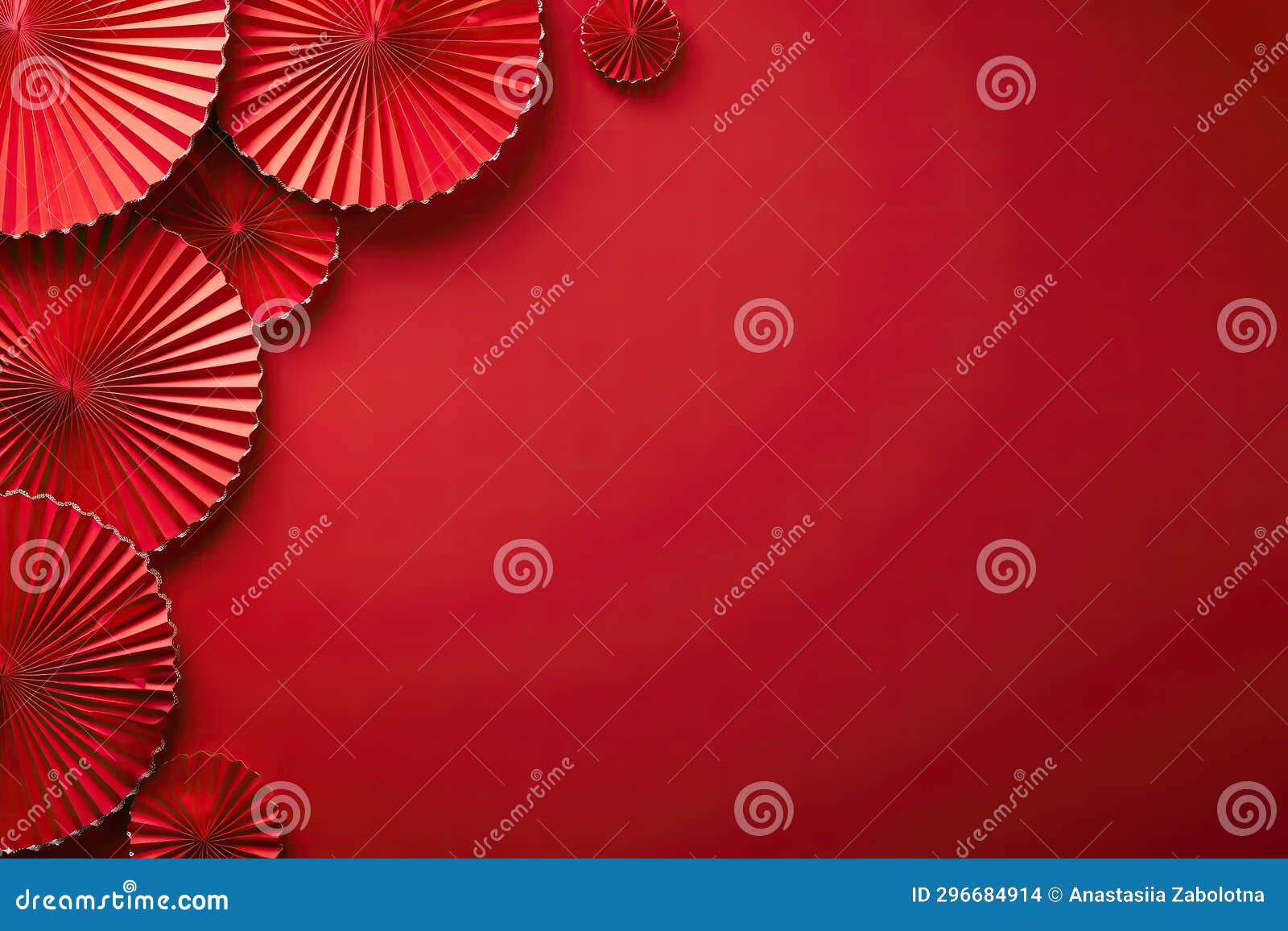 Frame of Red Paper Fans on Red Background, Empty Space. Generative AI ...