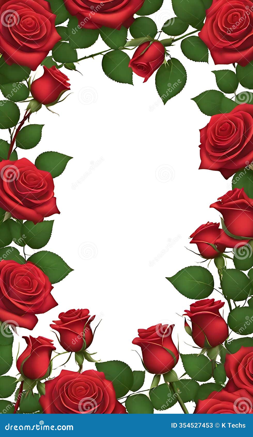 A Frame of Red Roses on a Green Leaves Background. Stock Illustration ...