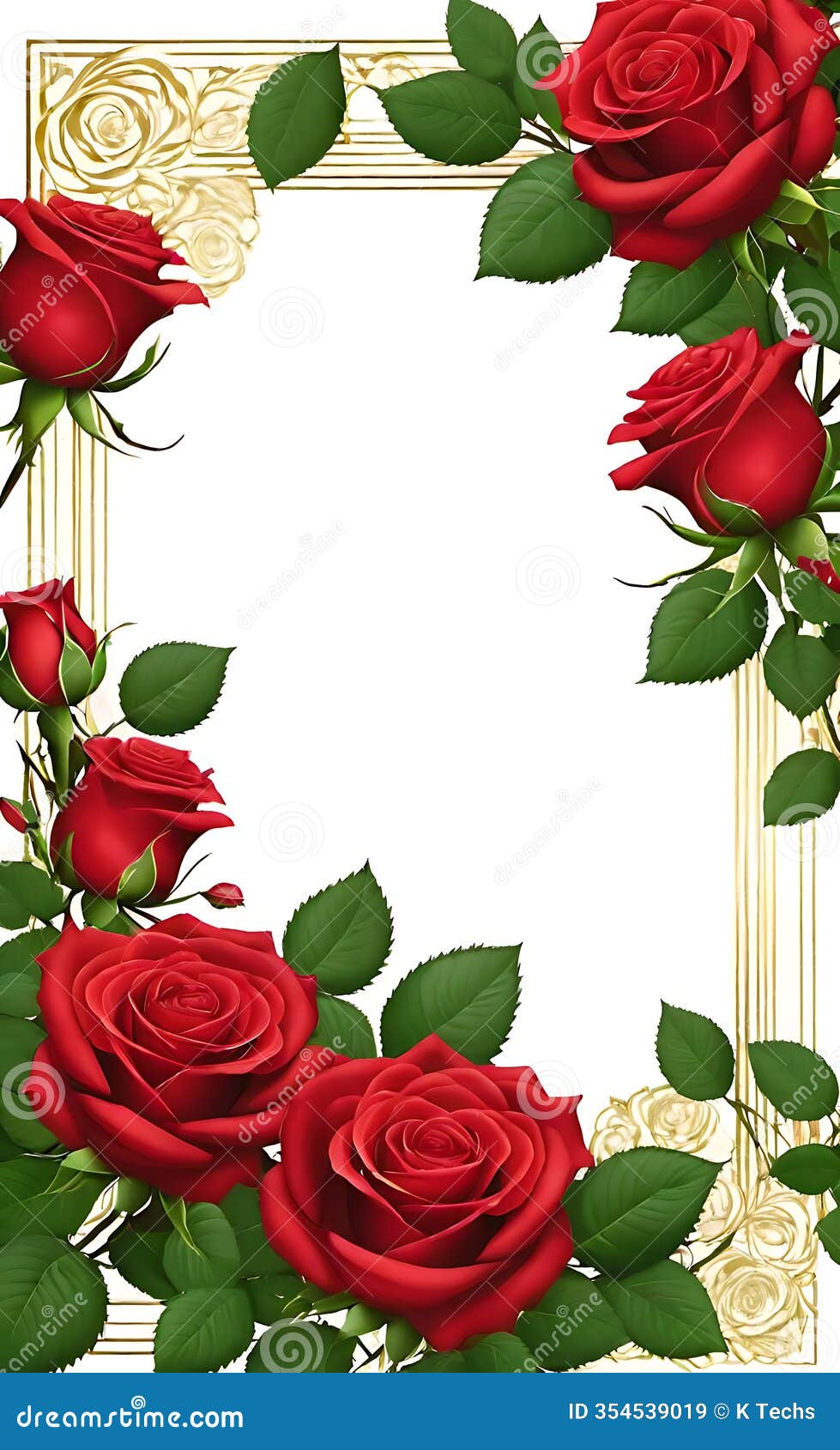 A frame of red roses gold stock image. Image of bouquet - 354539019