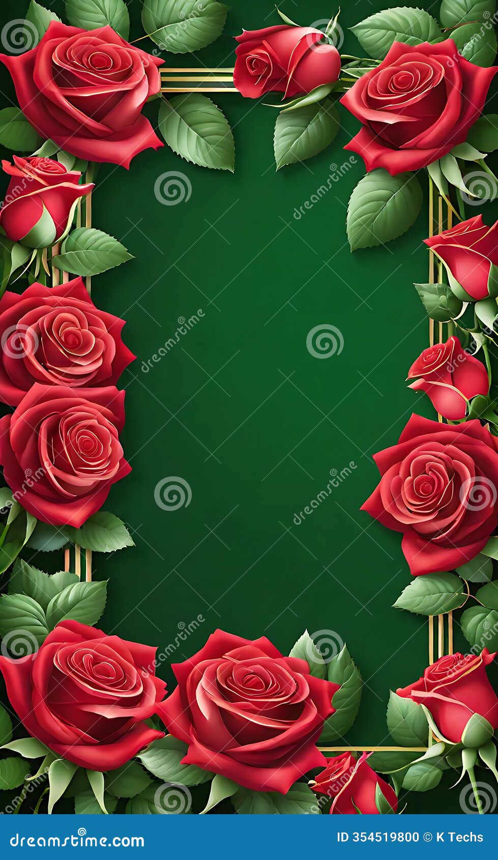 A Frame of Red Roses on a Green Background. Stock Illustration ...