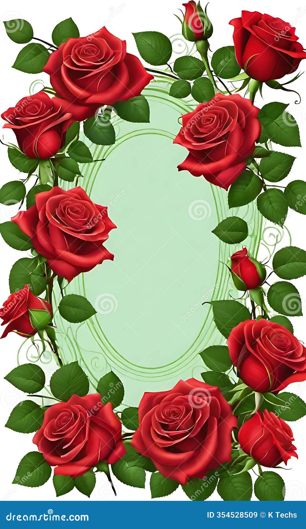 A Frame of Red Roses on a Green Background. Stock Illustration ...