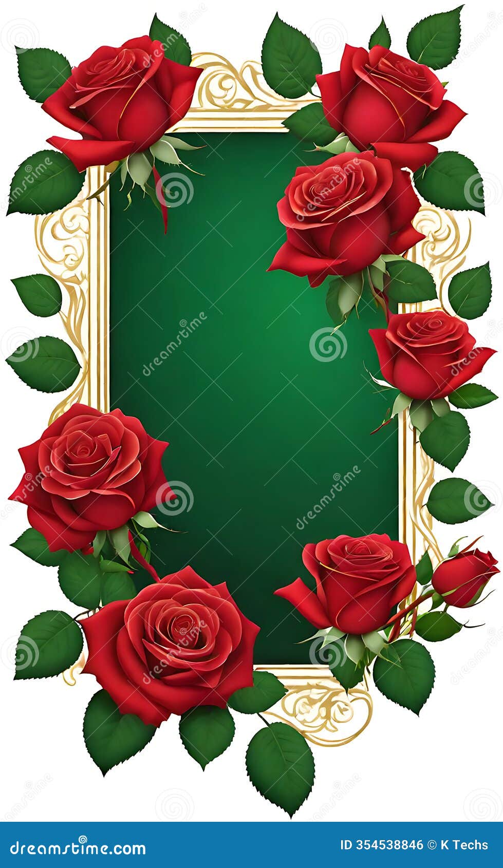 A Frame of Red Roses on a Green Background. Stock Photo - Image of ...