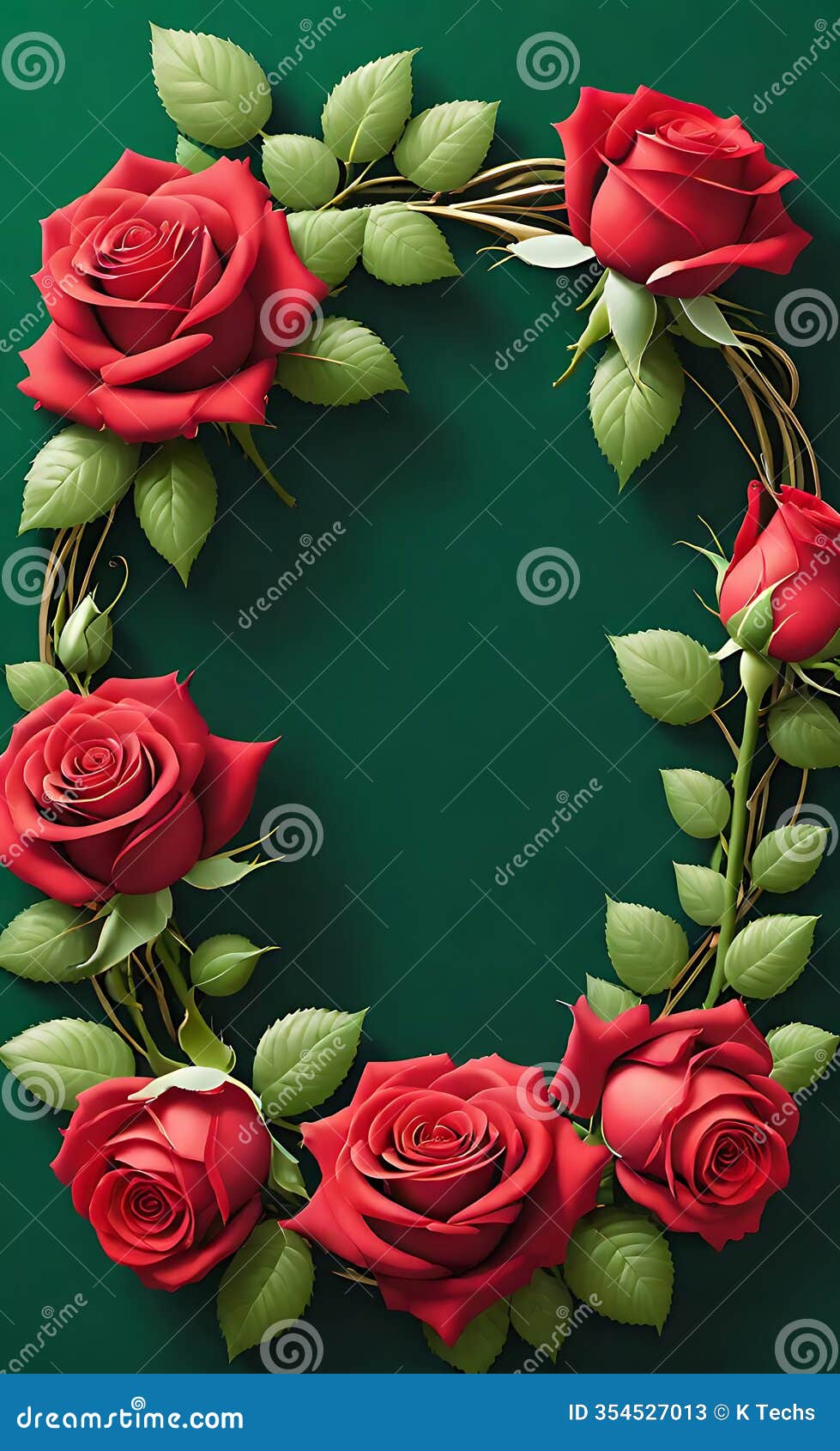A Frame of Red Roses on a Green Background. Stock Illustration ...