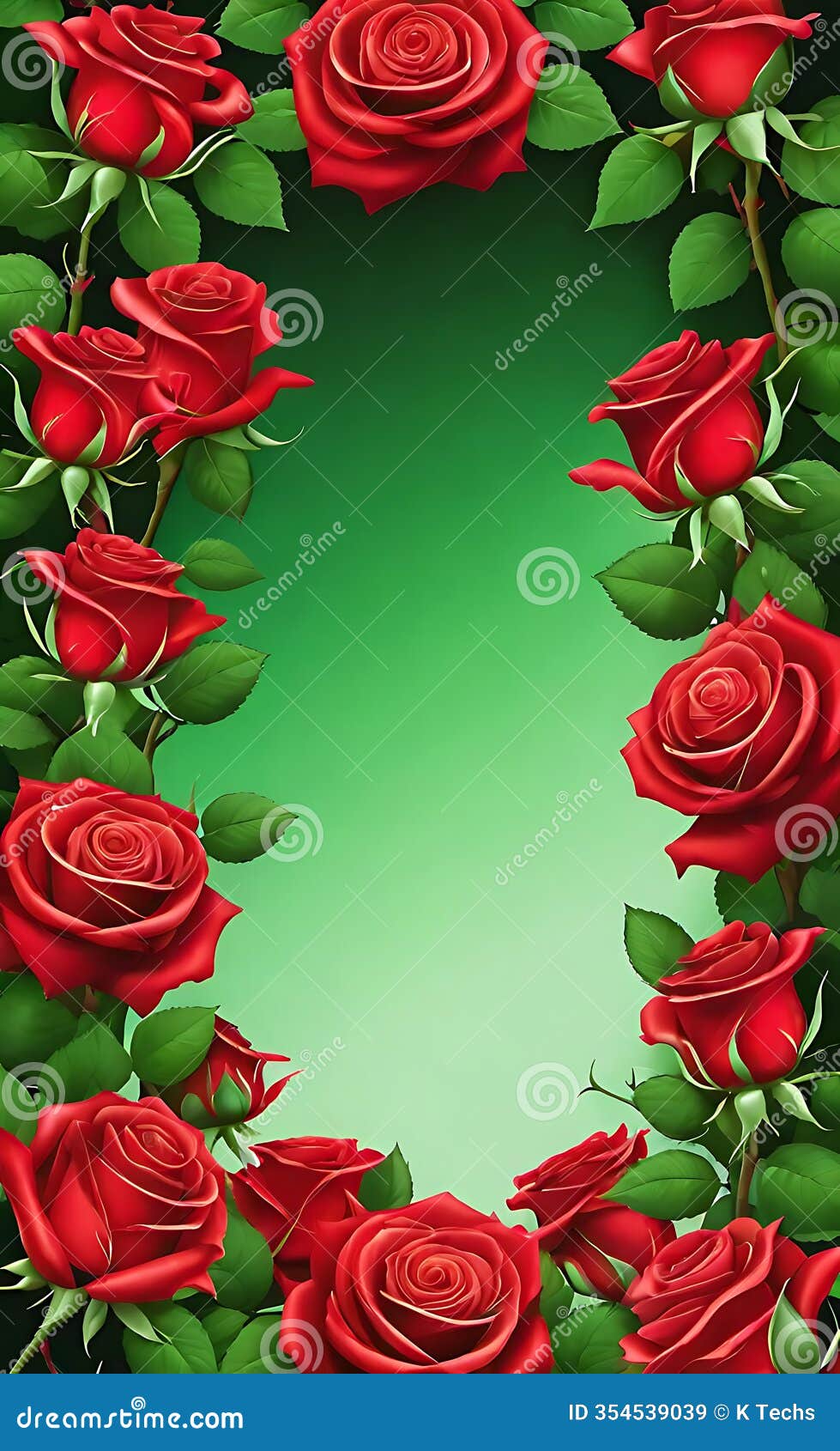 A Frame of Red Roses on a Green Background. Stock Image - Image of love ...