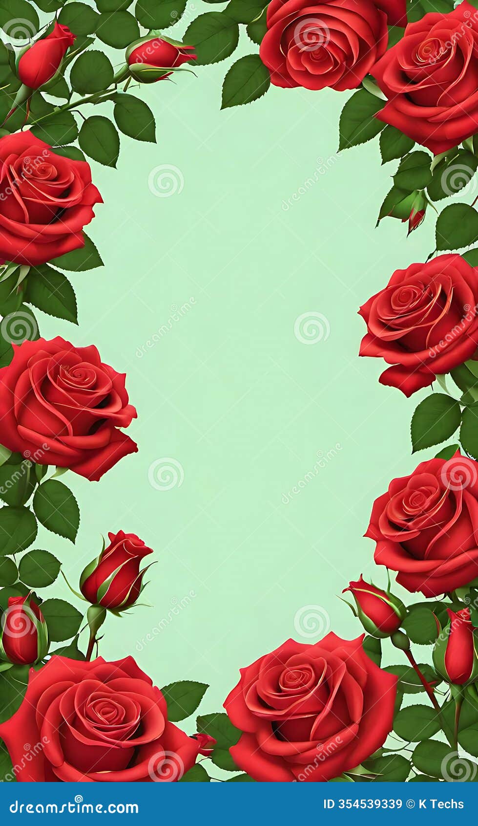A Frame of Red Roses on a Green Background. Stock Image - Image of pink ...