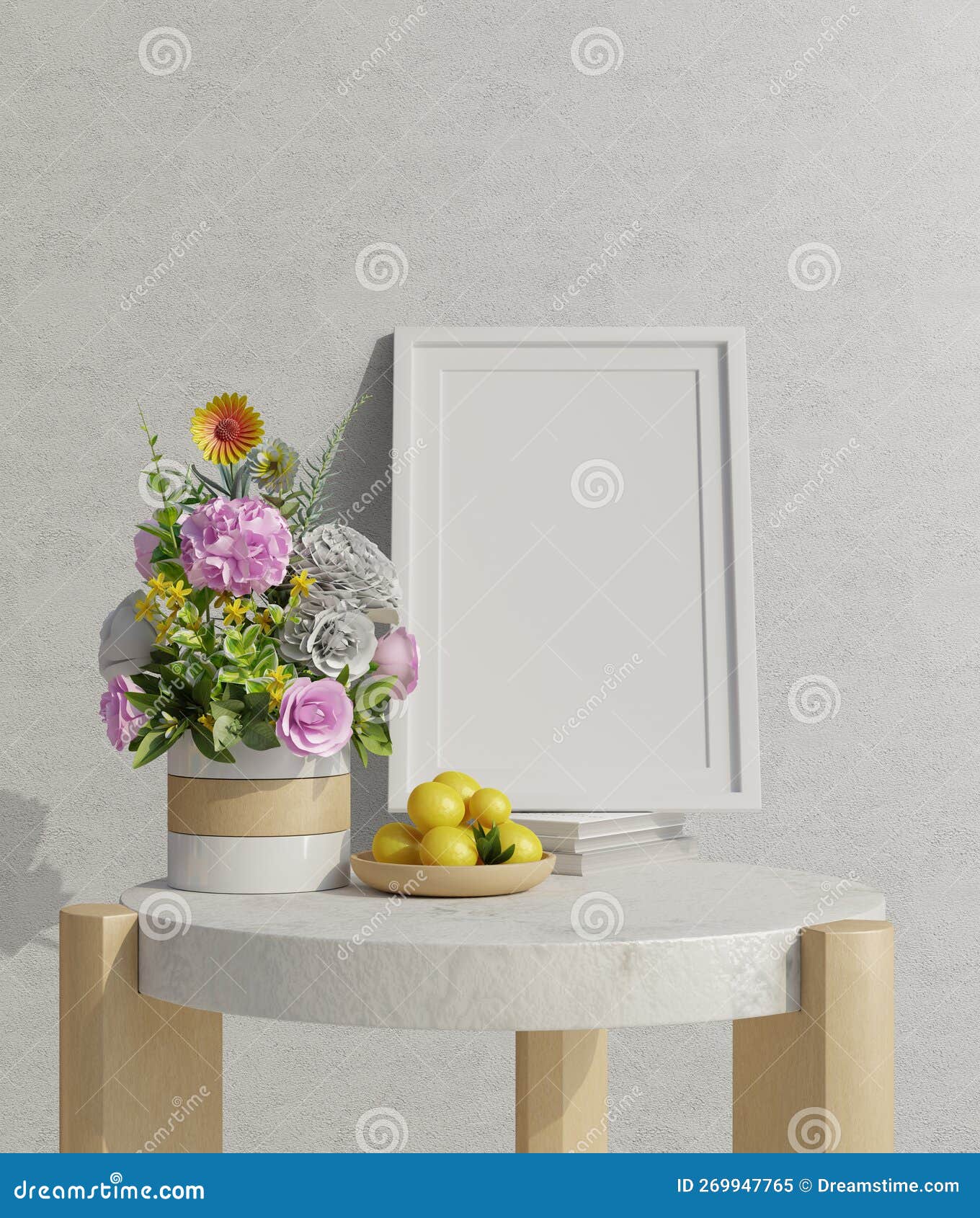 Frame with a Beautiful Flower on the Table and Wall Texture for Using ...
