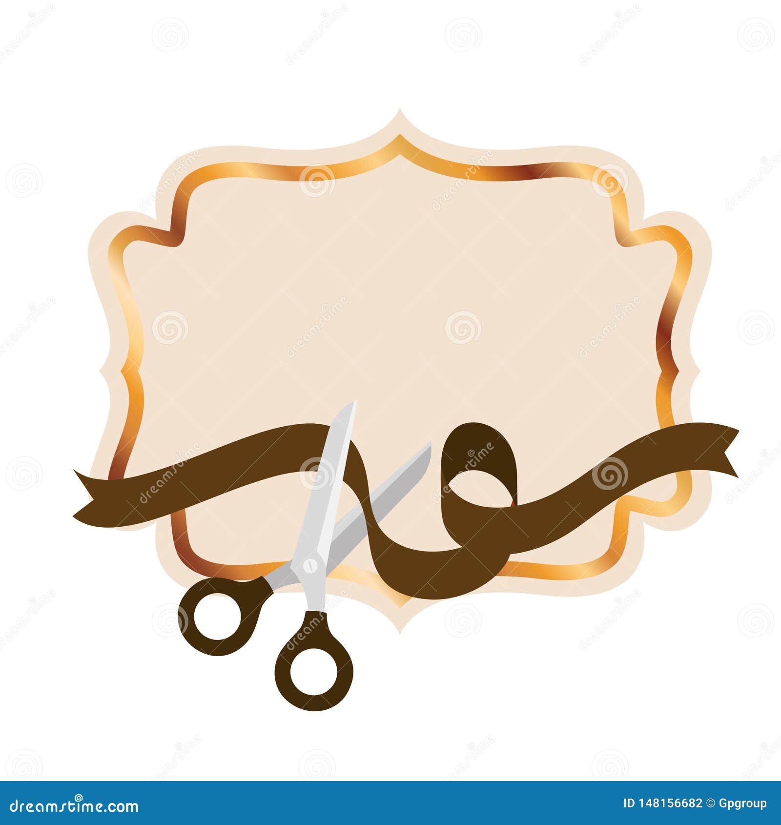 Frame with Ribbon and Scissor in White Background Stock Vector ...