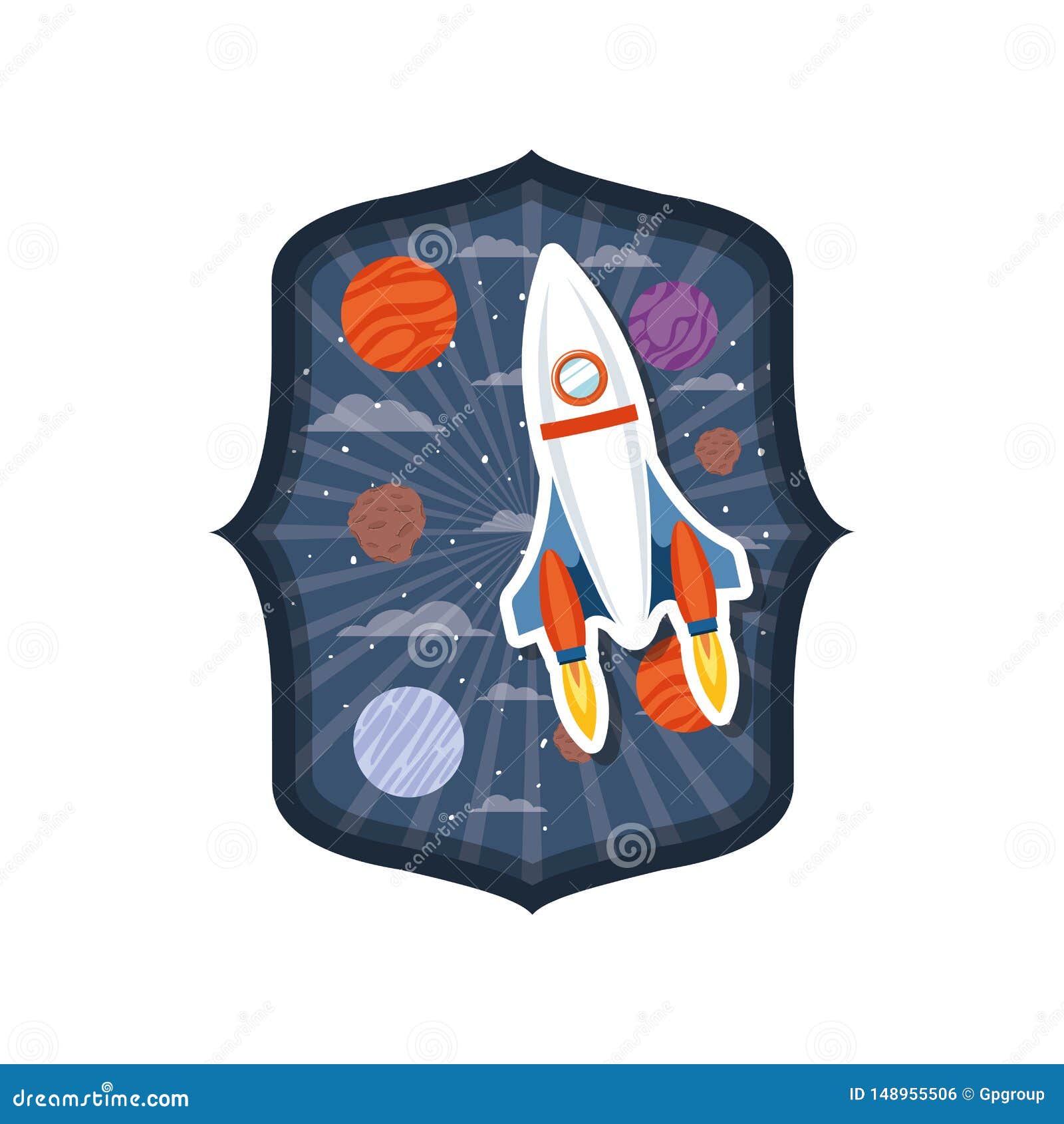Frame with Rocket Flying and Planets of the Solar System Stock Vector ...