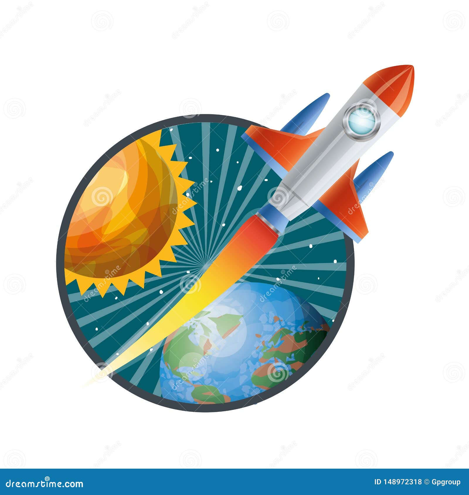 Frame with Rocket Flying and Planets of the Solar System Stock Vector ...