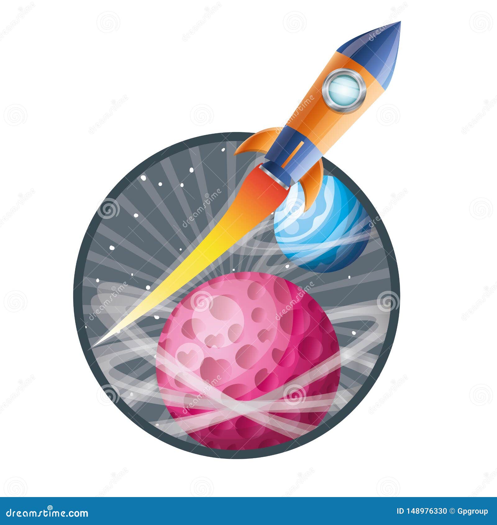 Frame with Rocket Flying and Planets of the Solar System Stock Vector ...