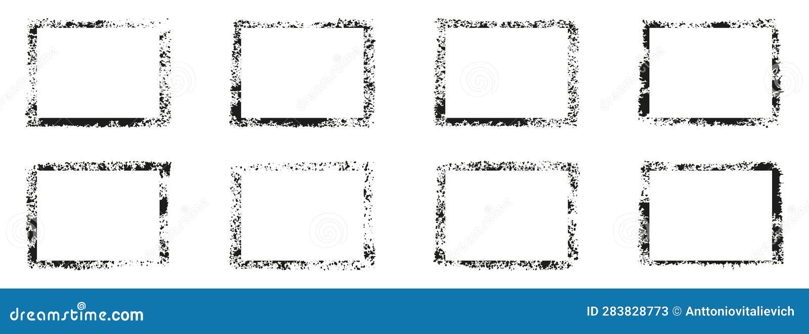 Frame Rough Texture Set. Grunge Black Border Collection. Rectangle ...
